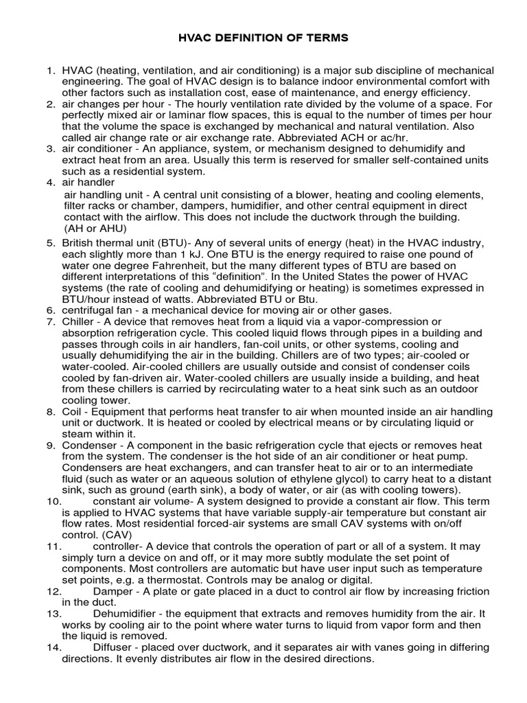Hvac Def of Terms | PDF | Air Conditioning | Heat Exchanger