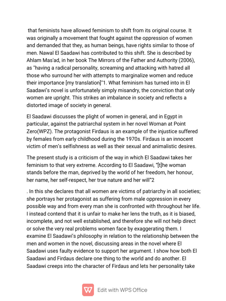 Critique of Feminism in El Saadawi's Novel | PDF | Feminism | Gender ...