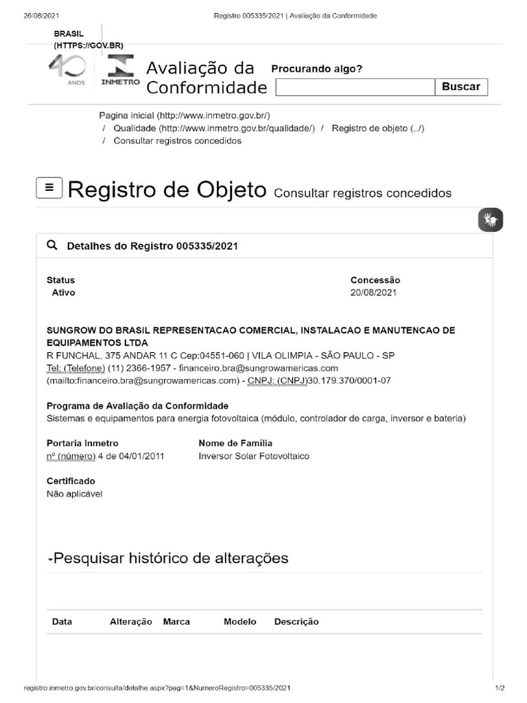 Certificado Sungrow Sg5.0rs Inmetro | PDF