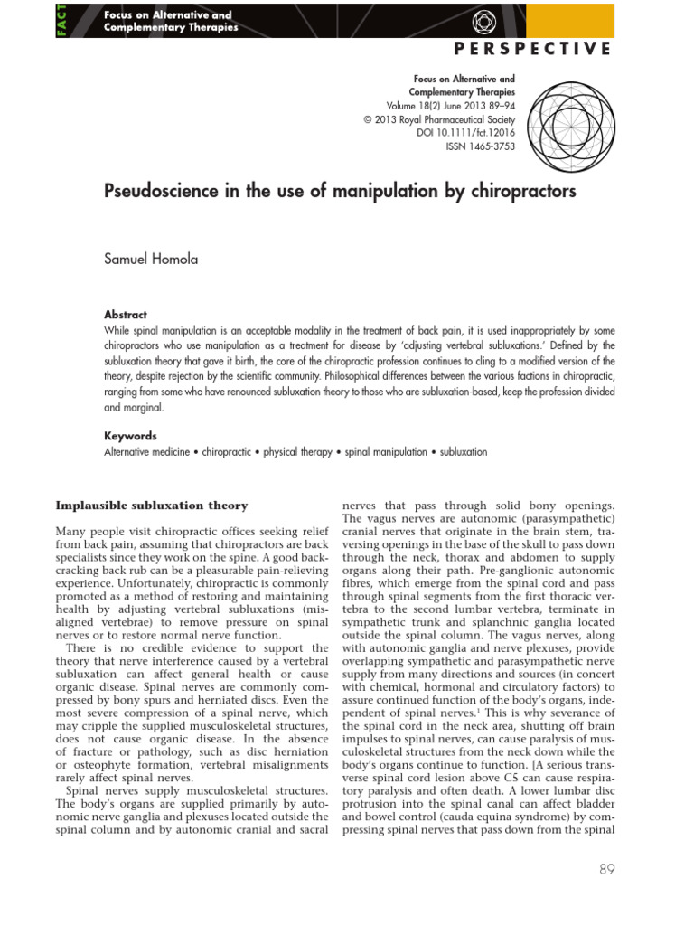 Pseudoscience in The Use of Manipulation | PDF | Chiropractic | Vertebral Column