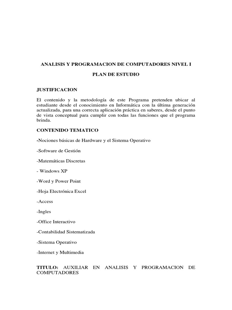 Analisis y Programacion de Computadores 1 | PDF