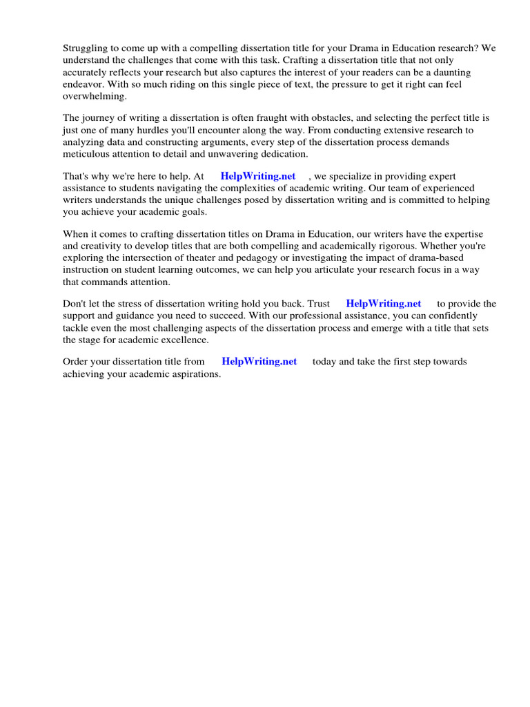 Drama in Education Dissertation Titles | PDF | English As A Second Or ...