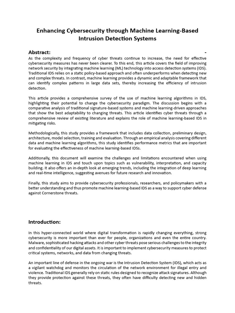 Enhancing Cybersecurity Through Machine Learning-Based Intrusion ...