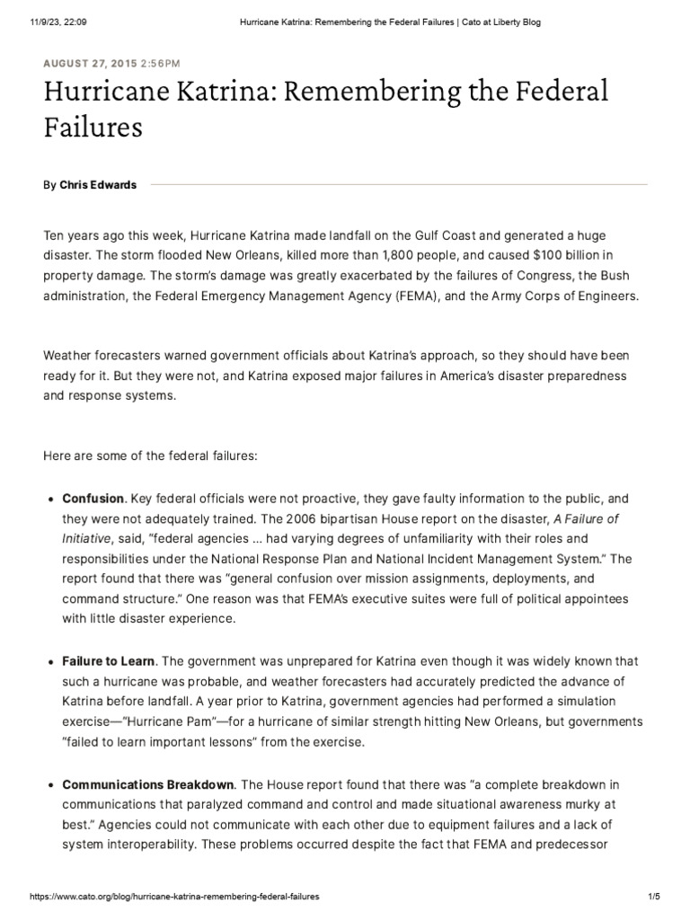 Federal Failures in Hurricane Katrina | PDF | Hurricane Katrina ...