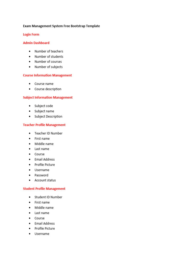 Exam Management System Free Bootstrap Template | PDF