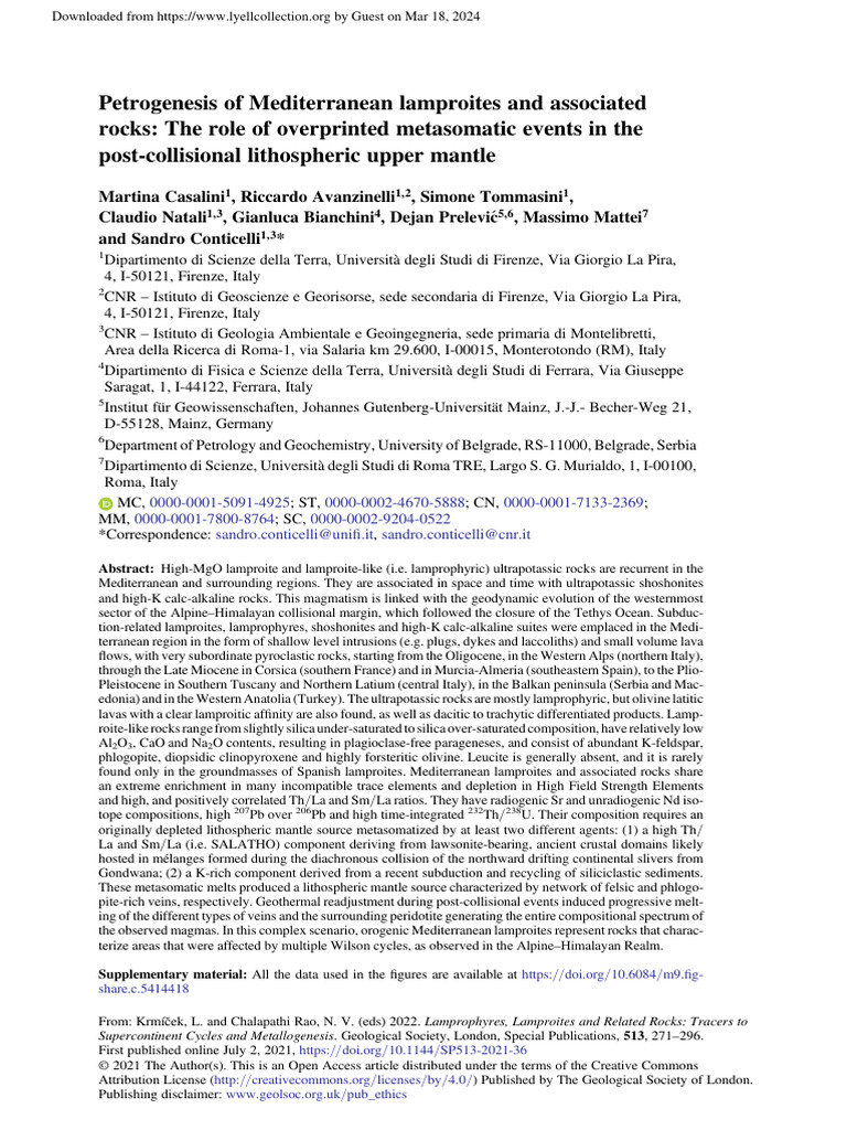 Casalini Et Al 2021 Petrogenesis of Mediterranean Lamproites and ...