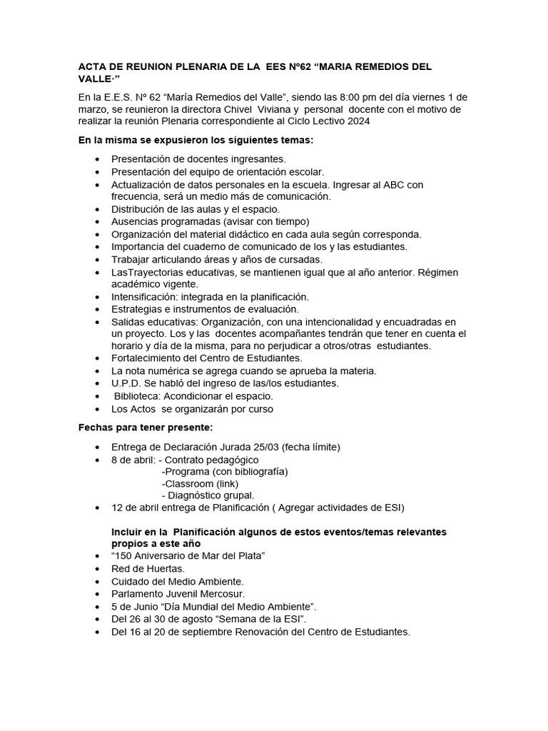 Acta de Plenaria | PDF