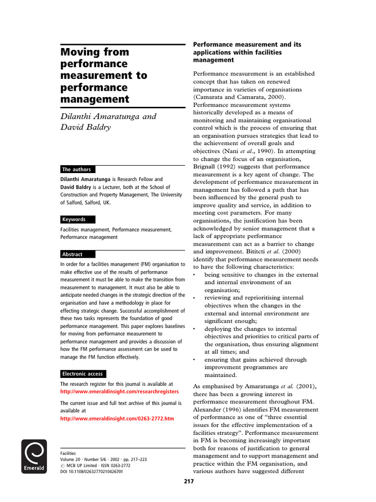 Moving From Performance Measurement To Performance Management ...