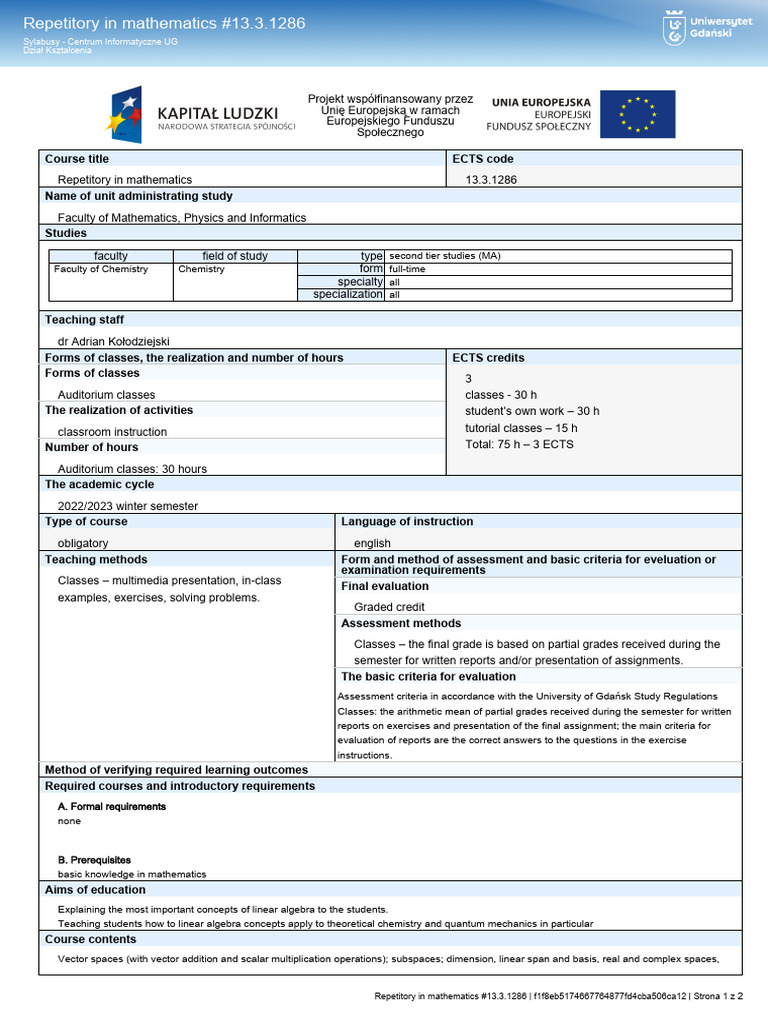 Syl Repetitory in Mathematics 2022-En 1647858646403 | PDF | Eigenvalues ...
