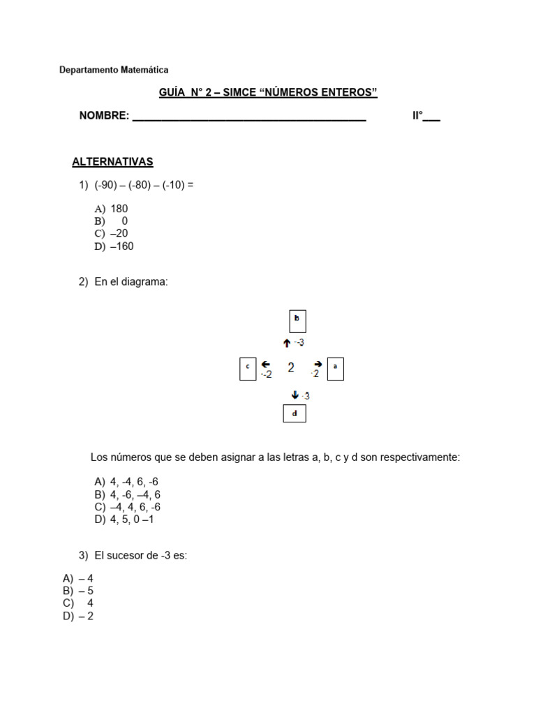 GUIA #2 SIMCE II° MEDIO - Enteros | PDF | Celsius | Matemáticas