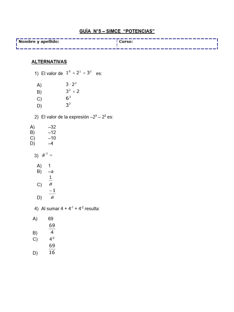 GUIA #5 SIMCE II° MEDIO - Potencias | PDF