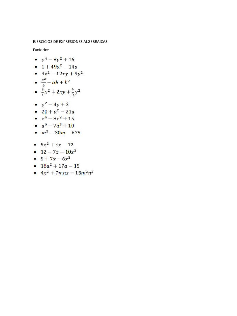 Ejercicios de Expresiones Algebraicas | PDF