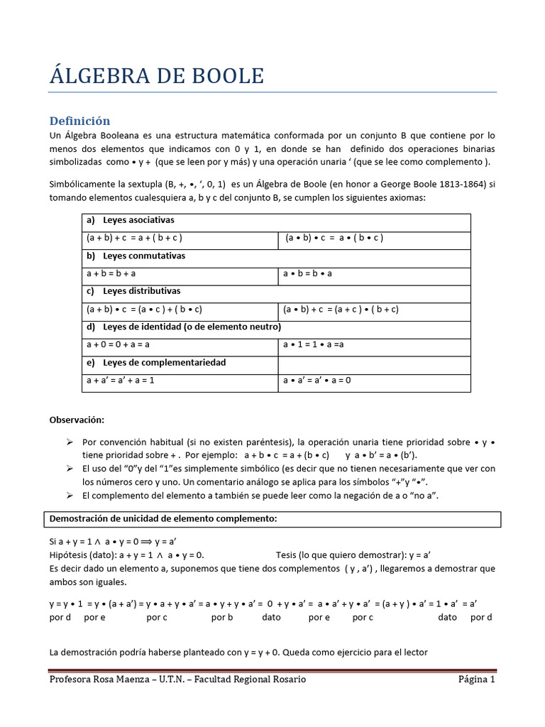 Teoría Algebra de Boole | PDF | Álgebra de Boole | Enseñanza de matemática
