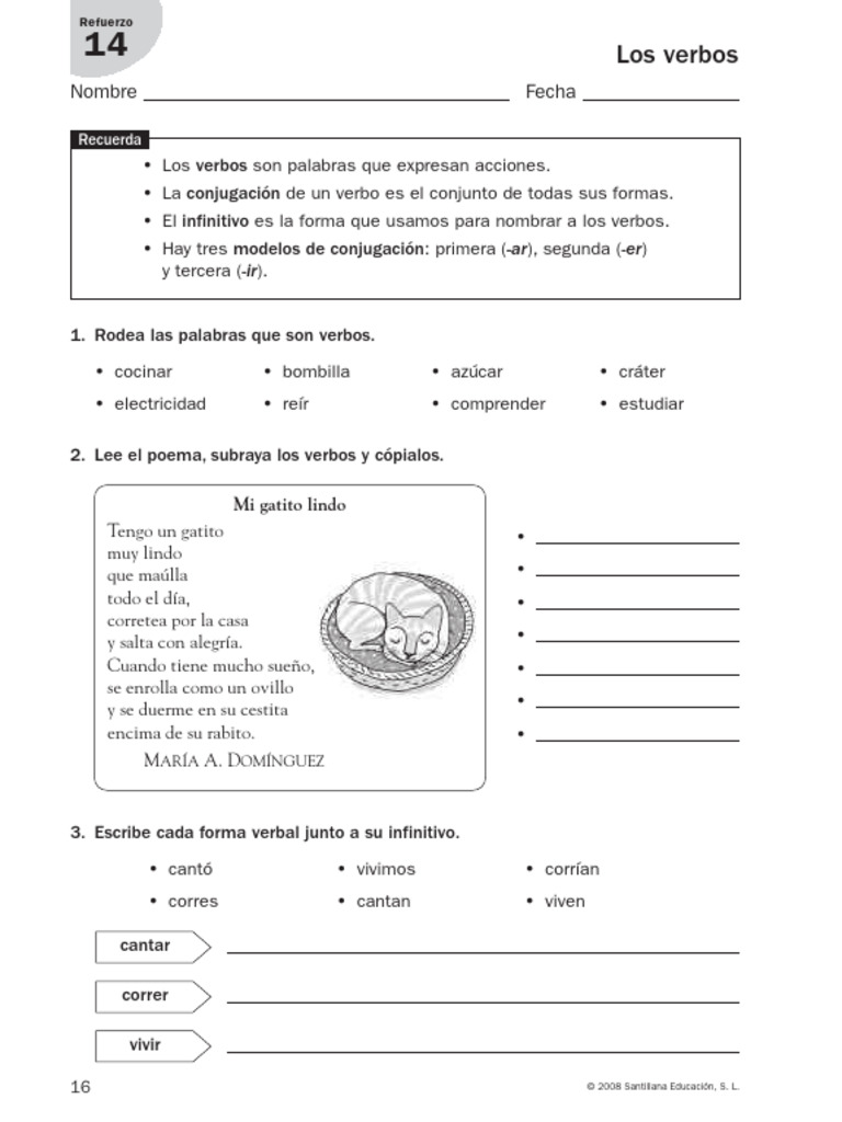 Refuerzo Verbos (Nivel 4º Pri) | PDF | Verbo | Conjugación gramatical