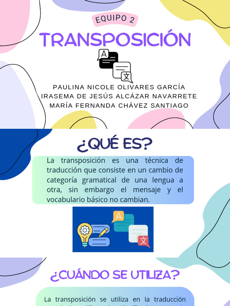 Transposición - Equipo 2 | PDF | Traducciones | Artes del lenguaje y ...