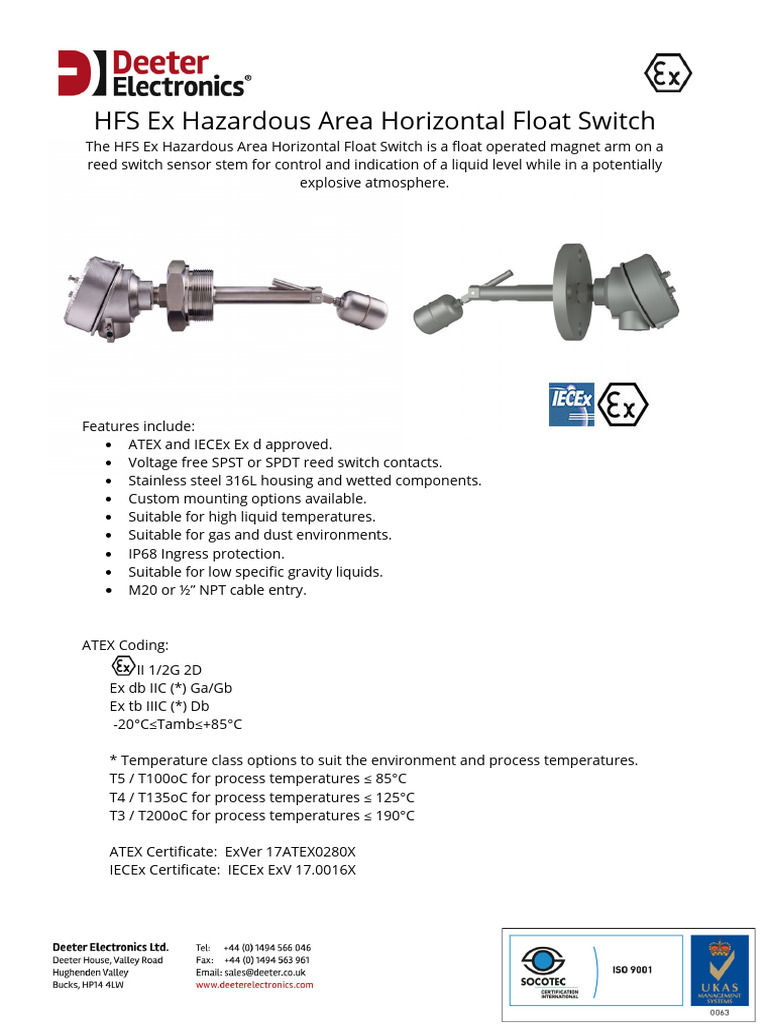 HFS Ex Datasheet Manual | PDF | Switch | Electricity