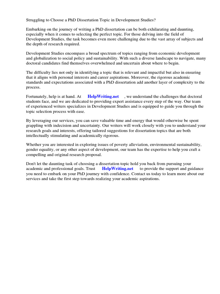 PHD Dissertation Topics in Development Studies | PDF | Methodology ...