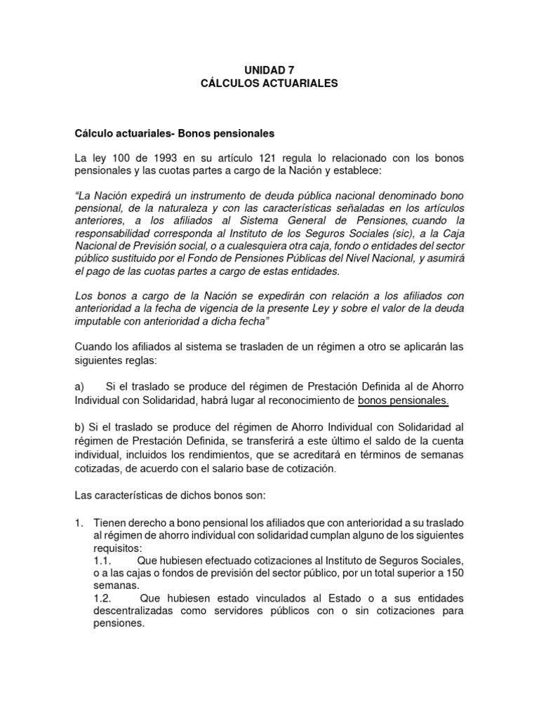 Lectura Unidad 7 Calculos Actuariales | PDF | Pensión | Índice de precios al consumidor