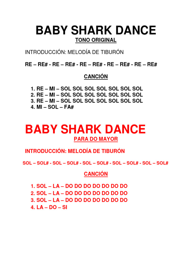 Letra y Notas de Baby Shark en Español | PDF | Artes del Lenguaje y ...