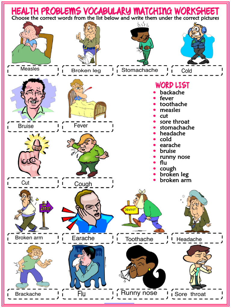 Health Problems Vocabulary Worksheets | PDF | Common Cold | Epidemiology