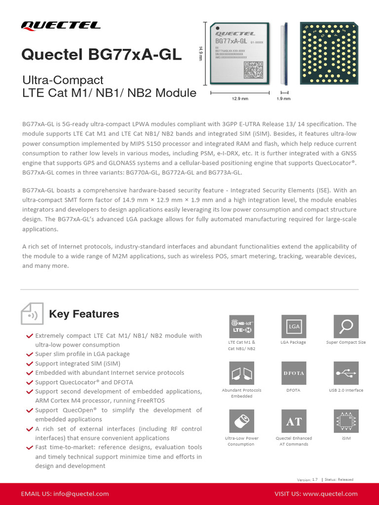 Quectel BG77xA-GL LPWA Specification V1.7 | PDF | Embedded System | Networking Standards