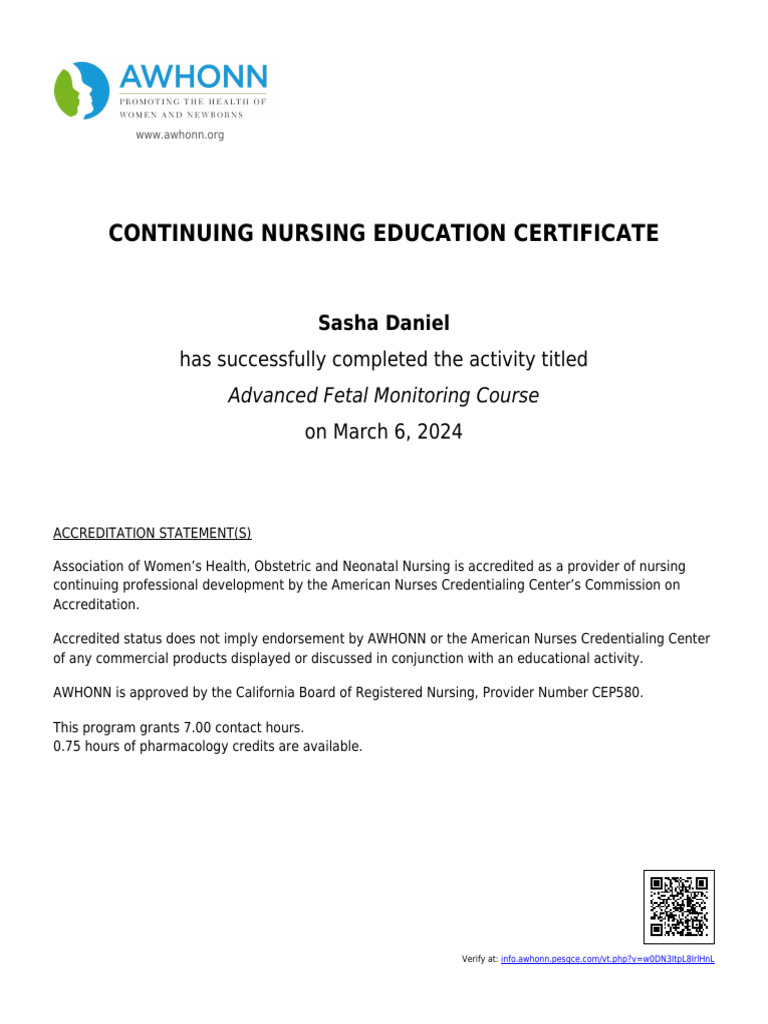 AWHONN Fetal Monitoring Certification | PDF
