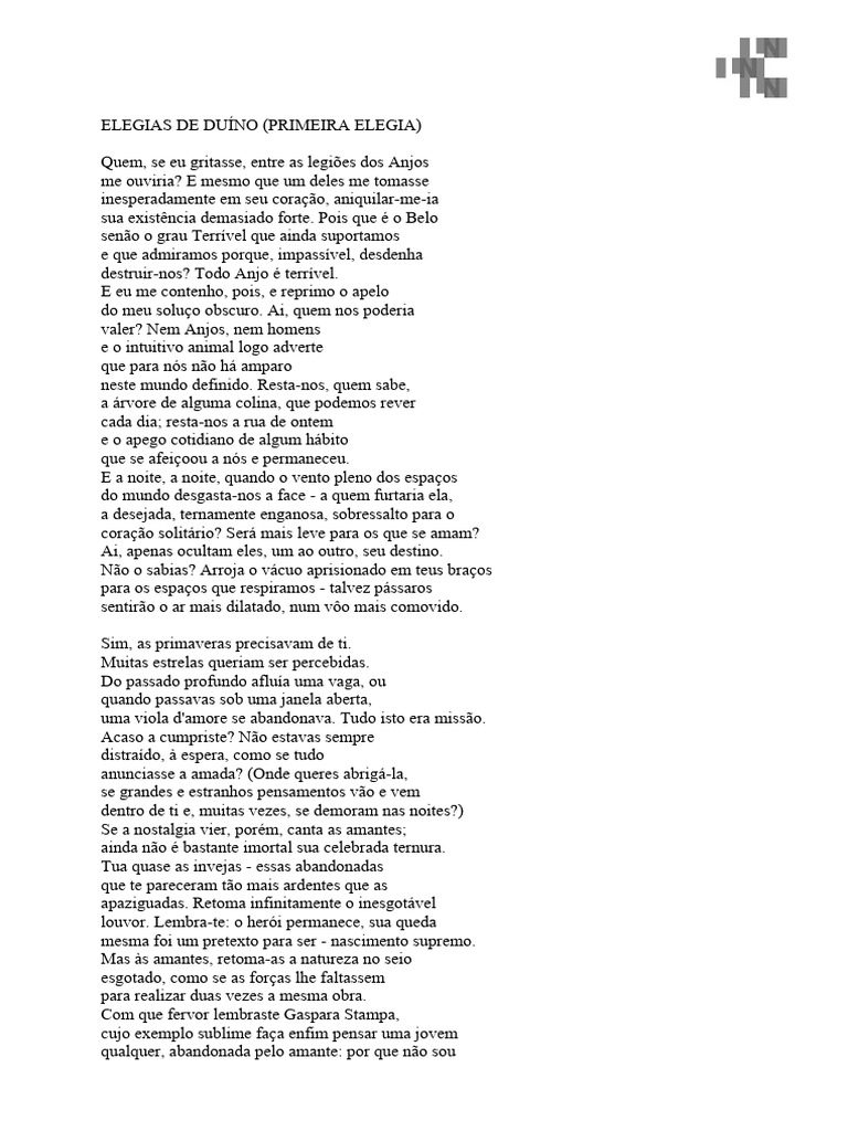 Rainer Maria Rilke - Elegias de Duíno (Primeira Elegia) | PDF