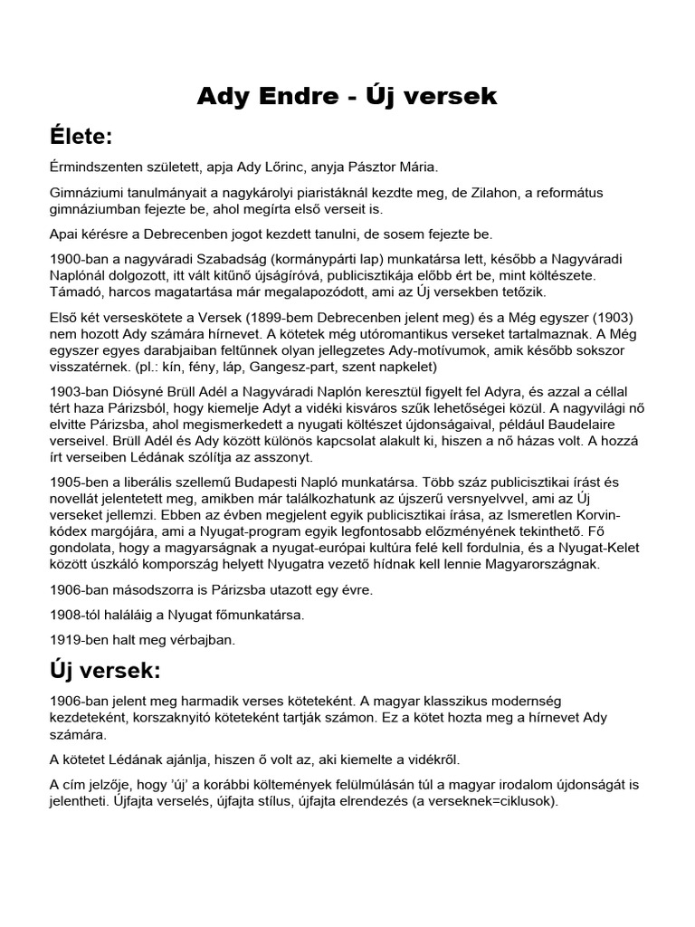 1.ady Újversek | PDF