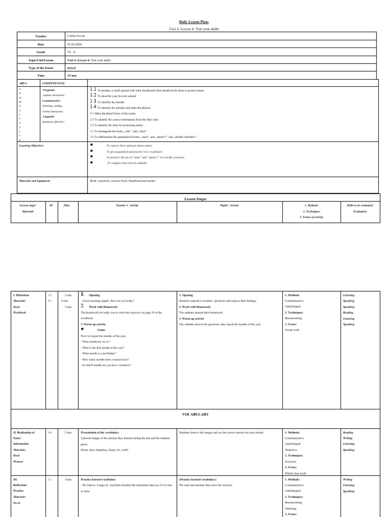 Lesson Plan 2 | PDF | Vocabulary | Grammar