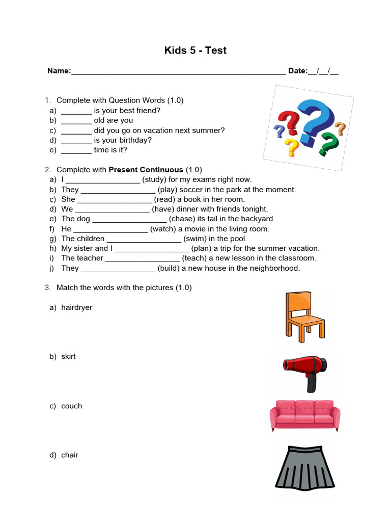Kids 5 - Test | PDF