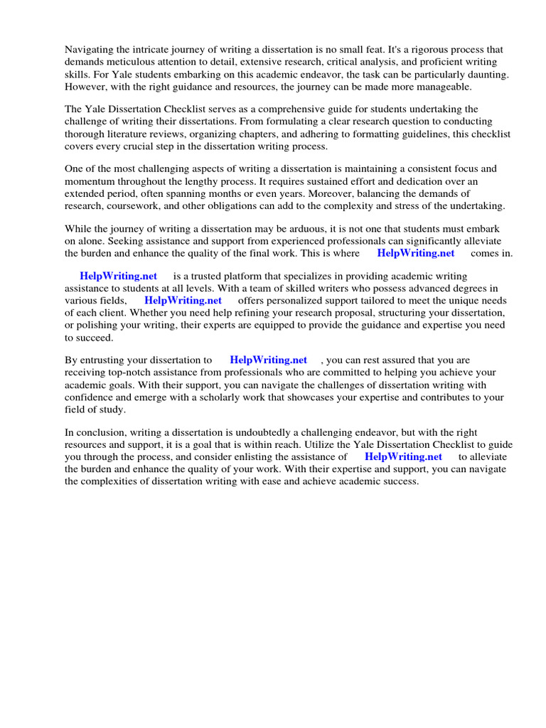 Yale Dissertation Checklist | PDF | Thesis | Violence Yale Dissertation Checklist | PDF | Thesis | Violence