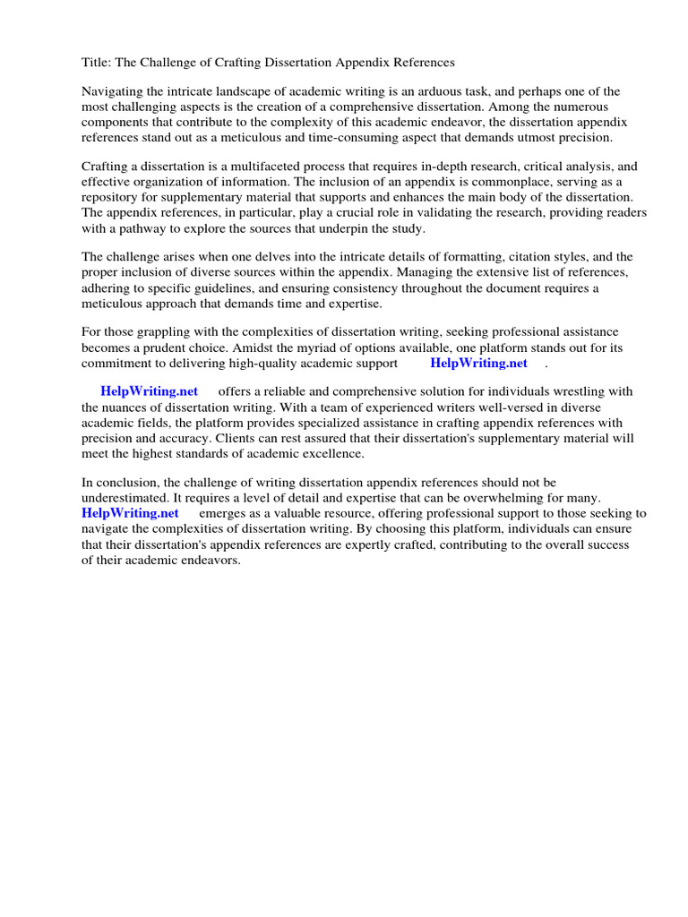 Dissertation Appendix References | PDF | Thesis | Apa Style