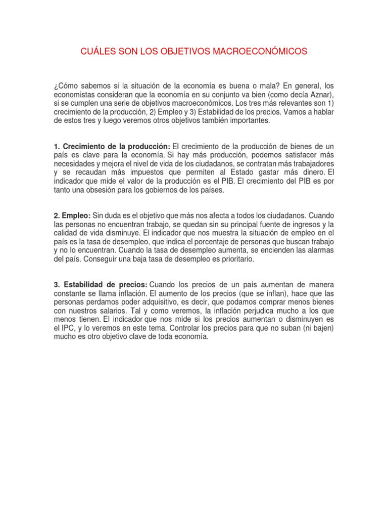 Cuáles Son Los Objetivos Macroeconómicos | PDF