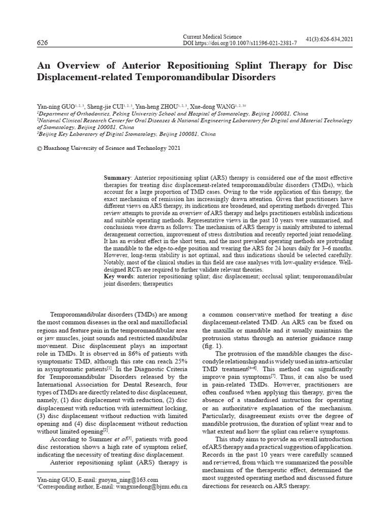 Anterior Repositioning Splint Therapy | PDF | Clinical Medicine