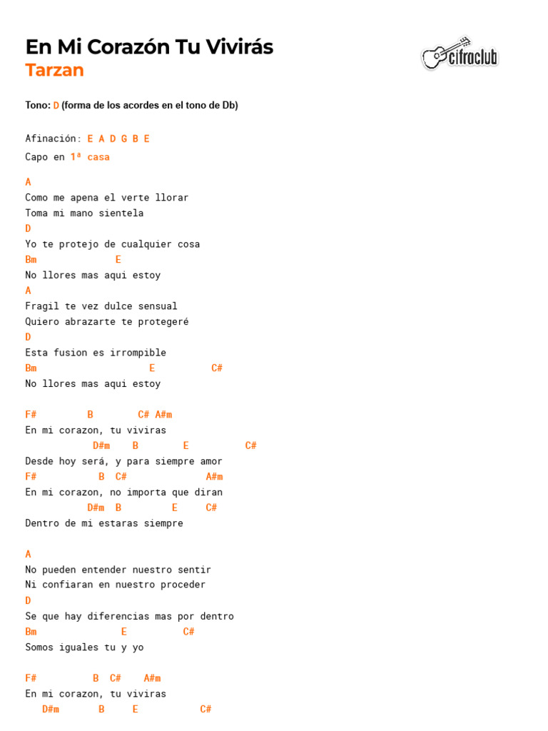 Cifra Club - Tarzan - En Mi Corazón Tu Vivirás | PDF