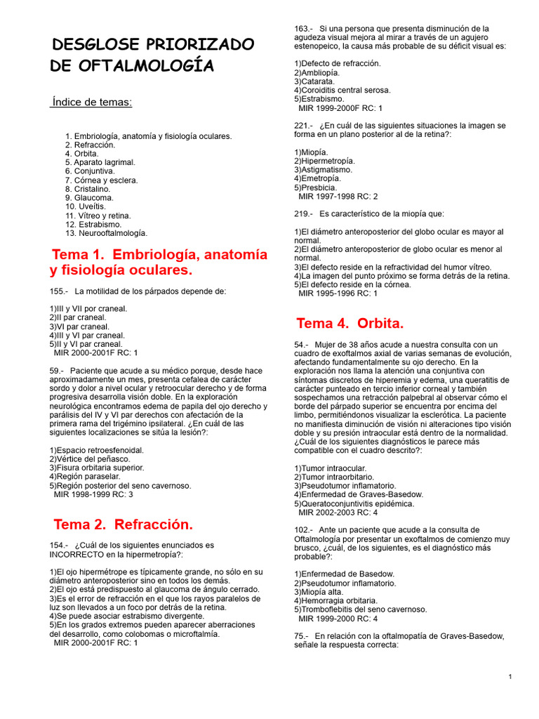 Preguntas y Respuestas - Oftalmología | PDF | Ojo humano | Glaucoma