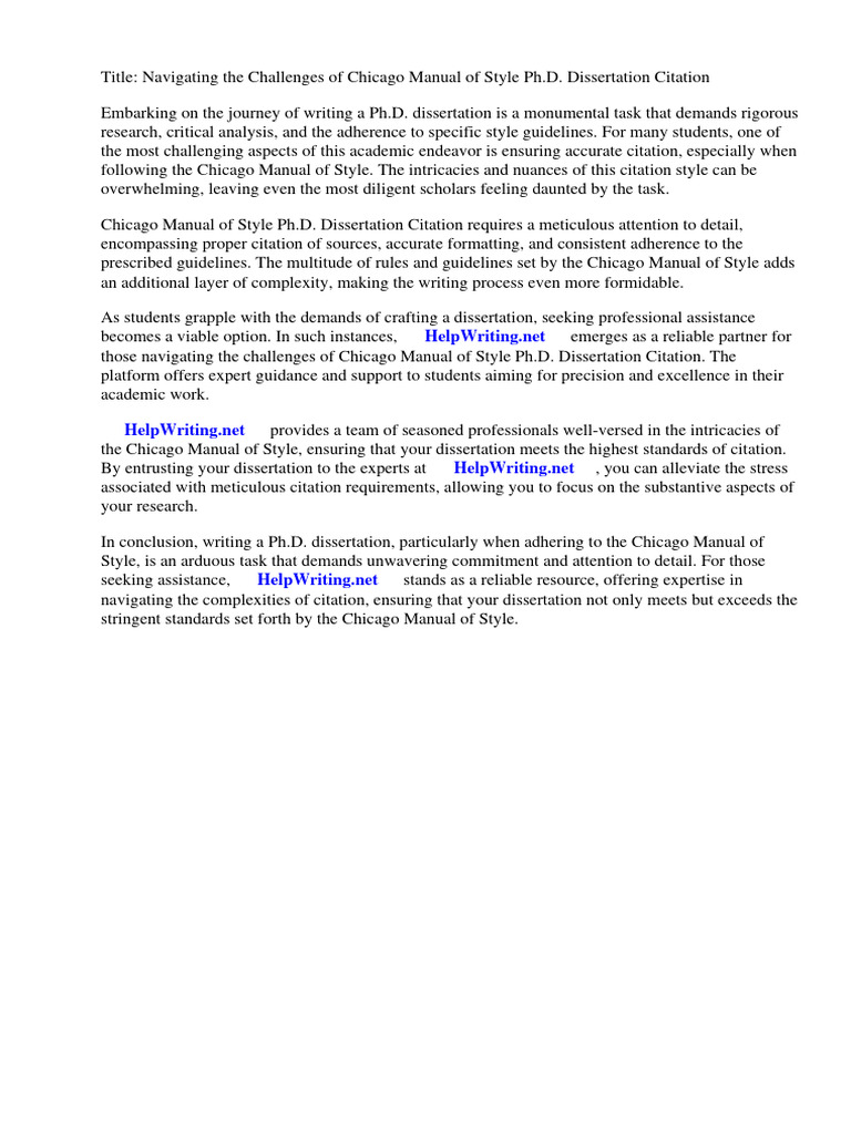 Chicago Manual of Style PHD Dissertation Citation | PDF | Citation | A ...