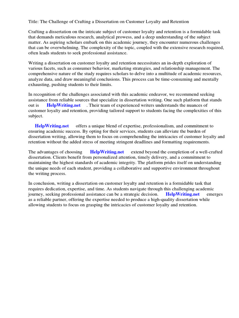 Dissertation On Customer Loyalty and Retention | PDF | Customer ...