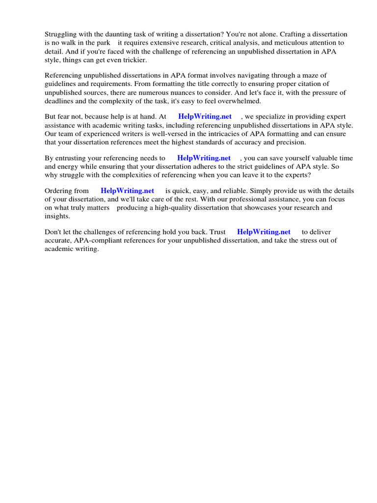 How To Reference Unpublished Dissertation Apa | PDF | Thesis | Apa Style