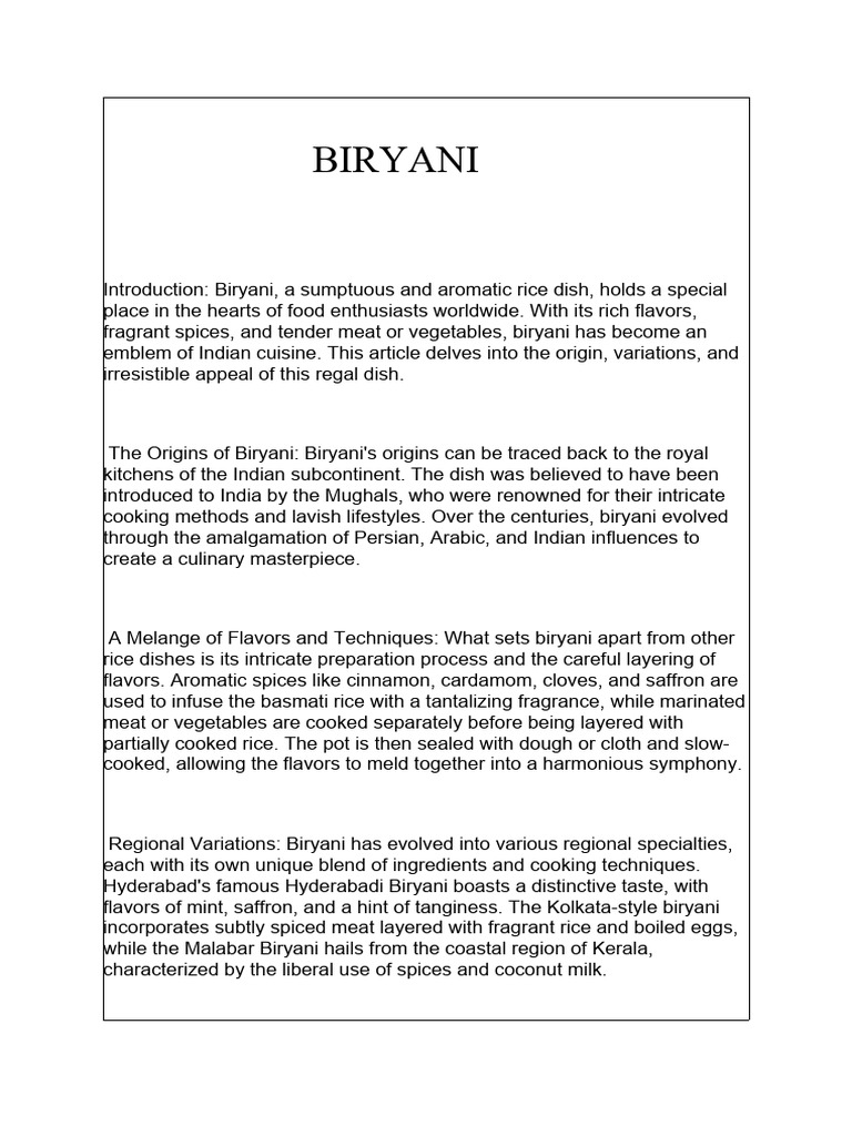BIRYANI | PDF | Indian Cuisine | Foods