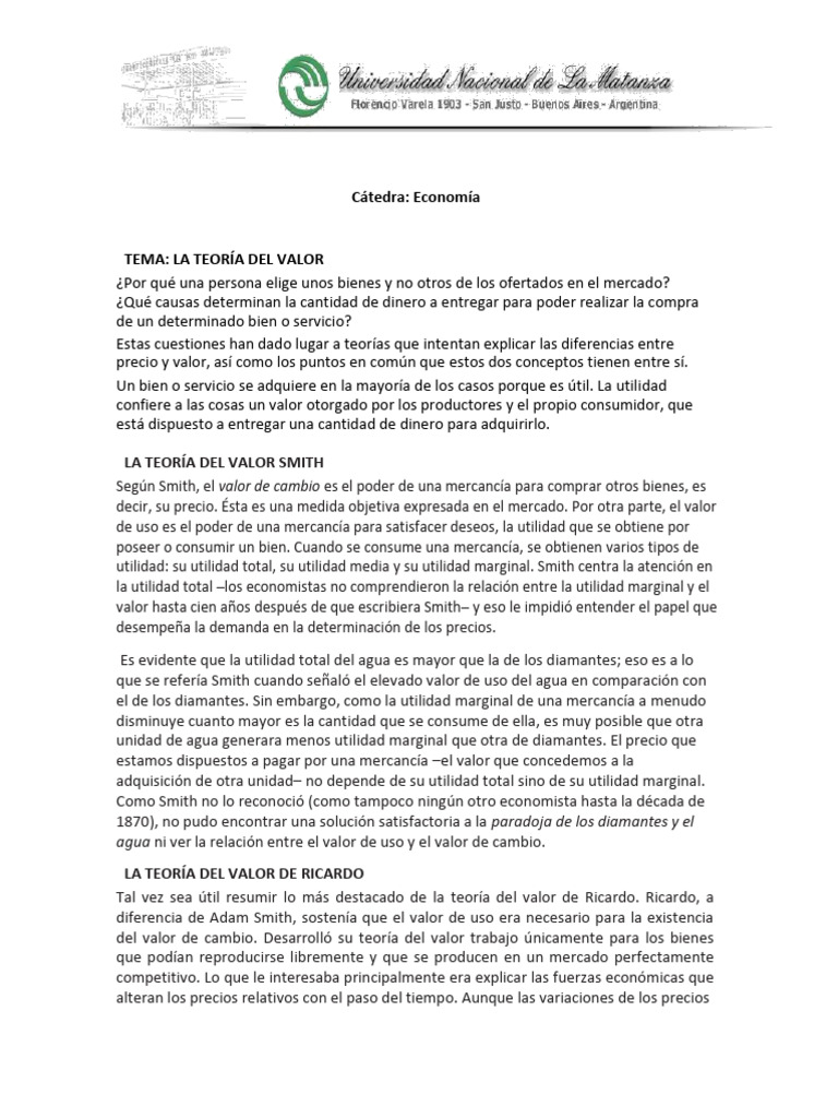 Teorías del Valor en Economía | PDF | Utilidad marginal | Precios