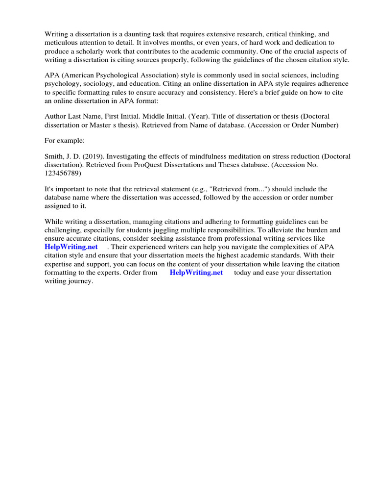 How To Cite Online Dissertation Apa | PDF | Apa Style | Thesis