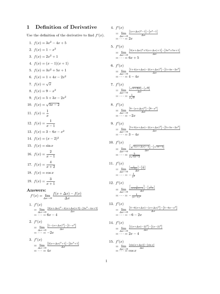 Derivative Calculations for Functions | PDF