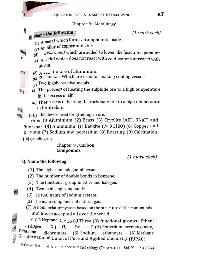 Metallurgy and Carbon Compounds Quiz | PDF | Teaching Methods ...