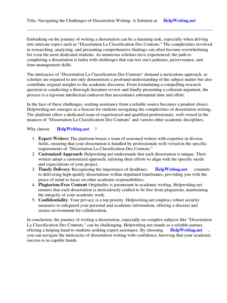 Dissertation La Classification Des Contrats | PDF | Thesis | Human Communication