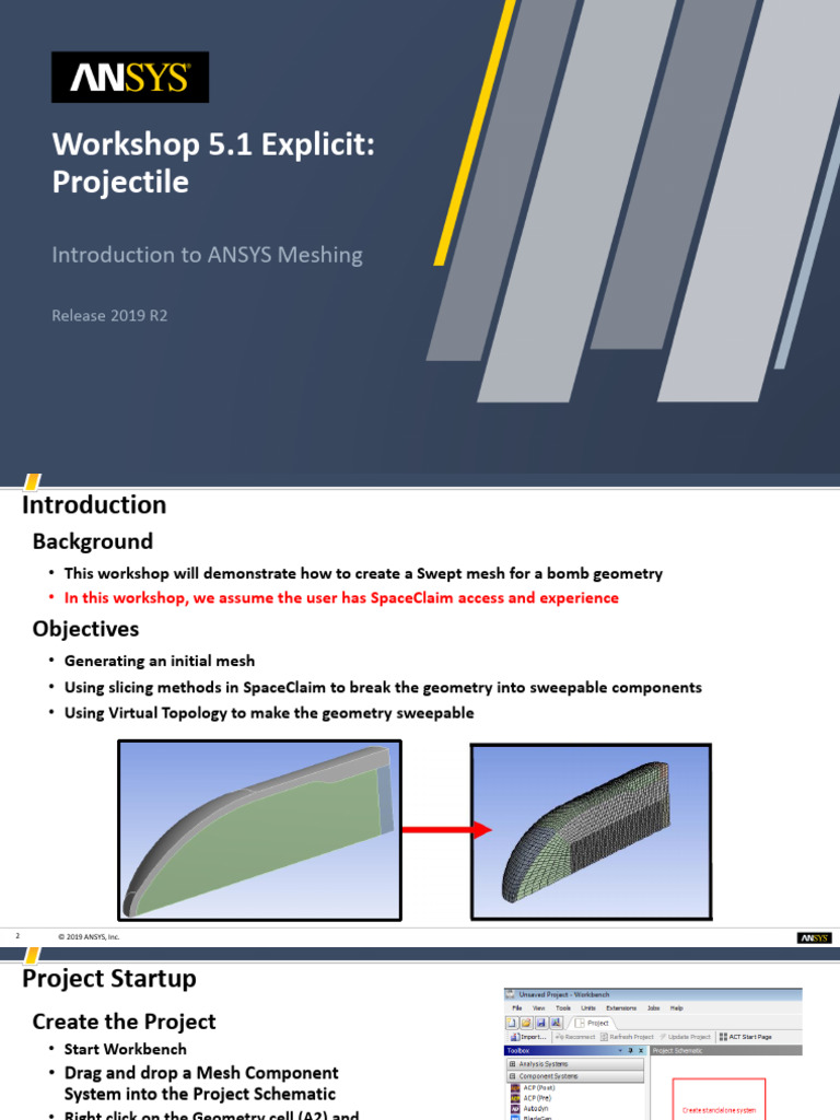 Mesh-Intro 19R2 WS5.1 Explicit Workshop Instructions Projectile | PDF | Geometry | Software