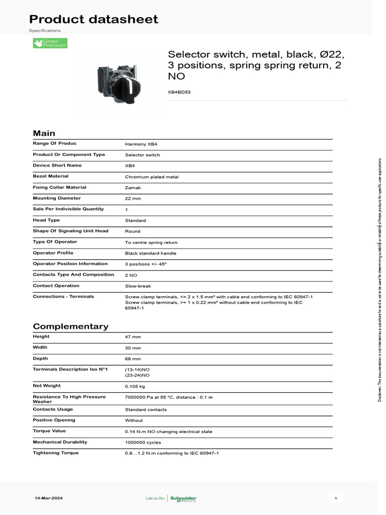 Schneider Electric - Harmony-XB4 - XB4BD53 | Download Free PDF | Fuse ...