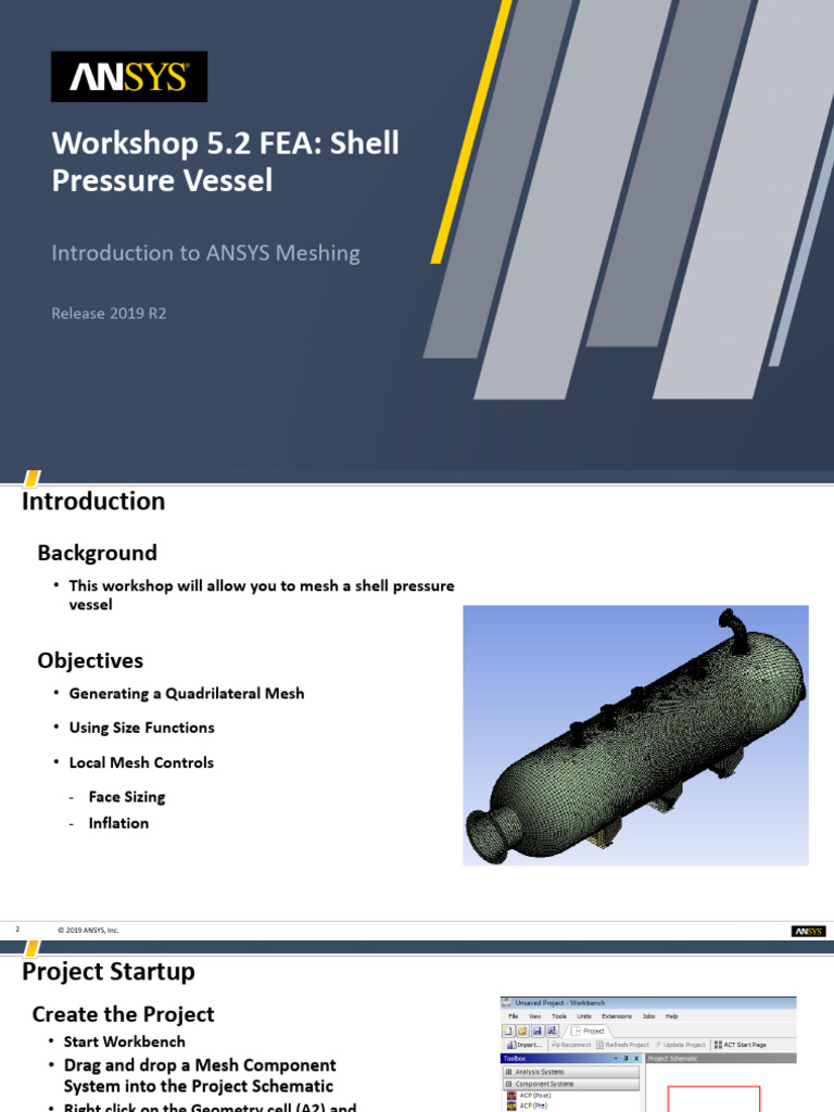 Mesh-Intro 19R2 WS5.2 FEA Workshop Instructions Shell Pressure Vessel | PDF | Geometry | Software