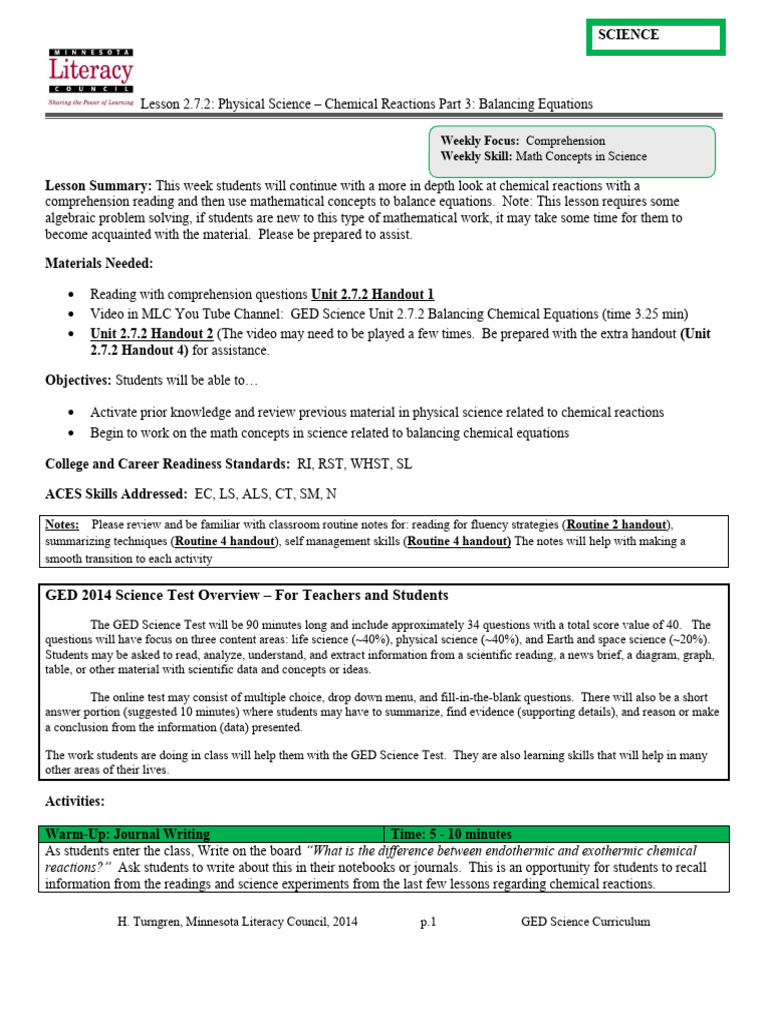 Public Unit 2.7.2 Chemical Reactions Part 3 Balancing Chemical ...