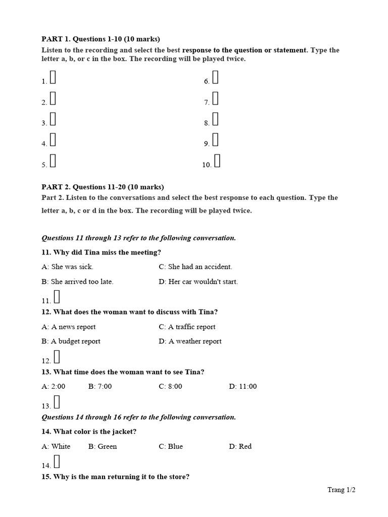 Listening Comprehension Test Questions | PDF